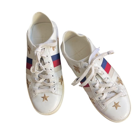 Gucci | Shoes | Gucci Ace Bee And Star White Sneaker With Collapsable ...